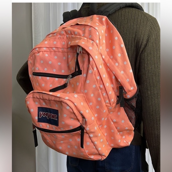 Jansport | Bags | Jansport Backpack Knapsack Orange With White Polka ...